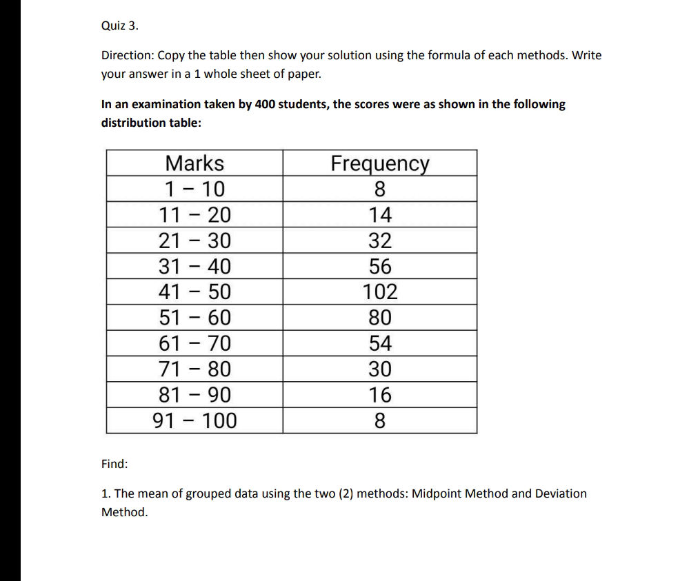 Quiz 3. Direction: Copy the table then show | StudyX