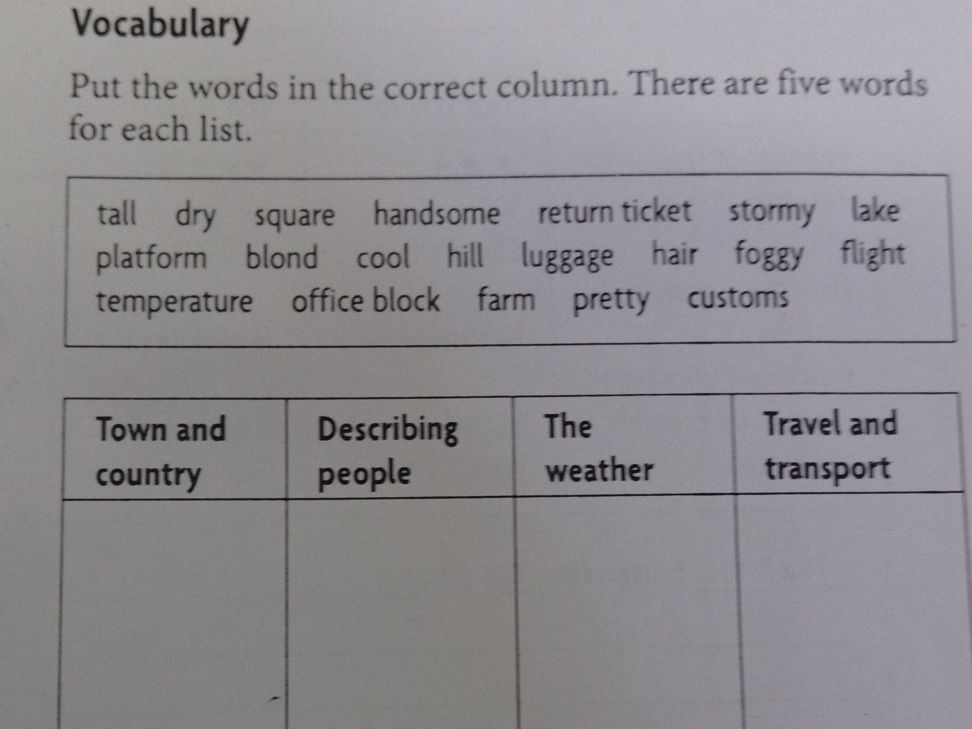 Vocabulary Put the words in the correct | StudyX