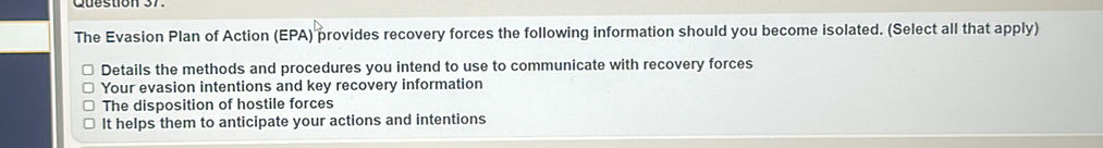 The Evasion Plan of Action (EPA) provides | StudyX