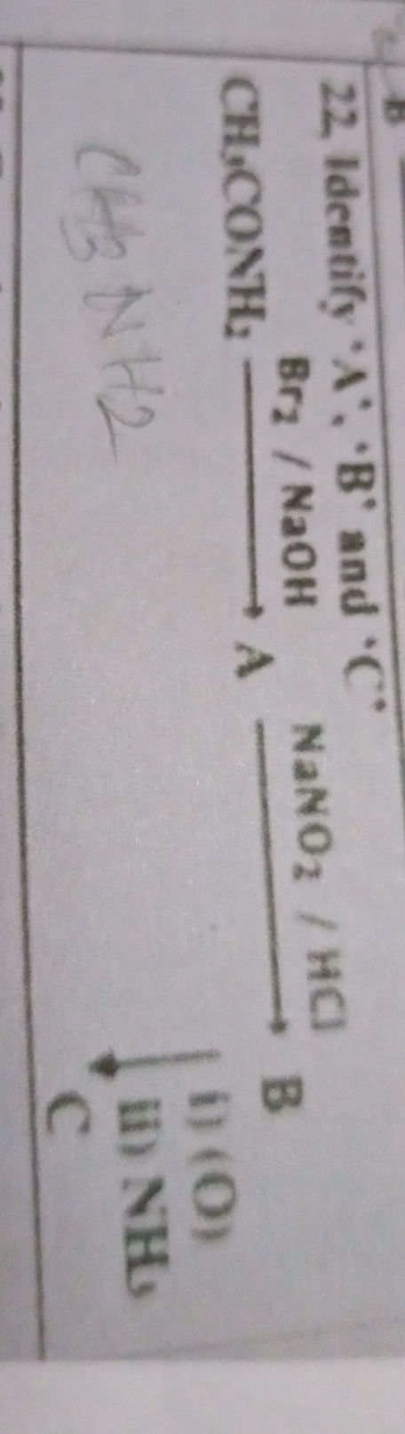 22. Identify 'A', 'B' and 'C'. $ {CH}_3 | StudyX