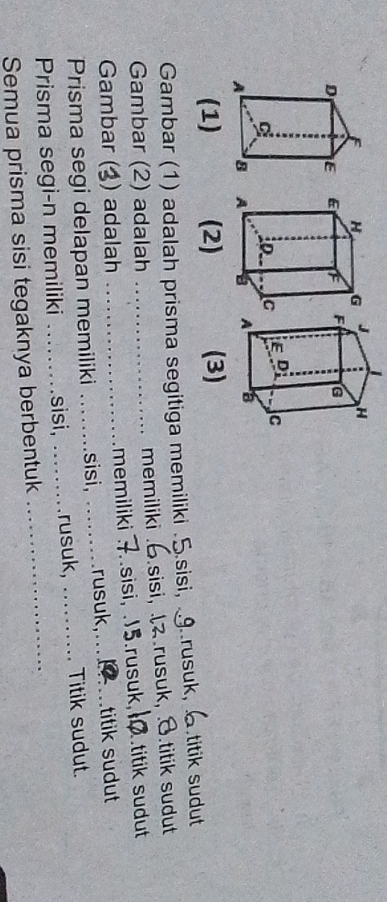 Gambar (1) adalah prisma segitiga memiliki 5 | StudyX