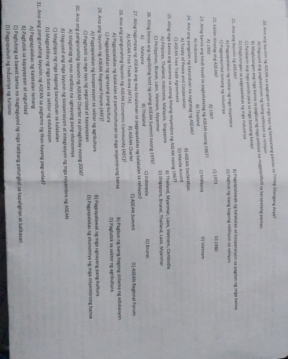 20. Ano ang layunin ng ASEAN sa pagtugon sa | StudyX