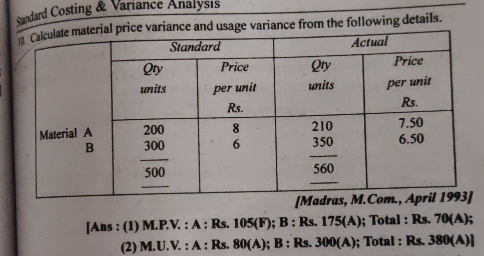 Calculate material price variance and usage | StudyX