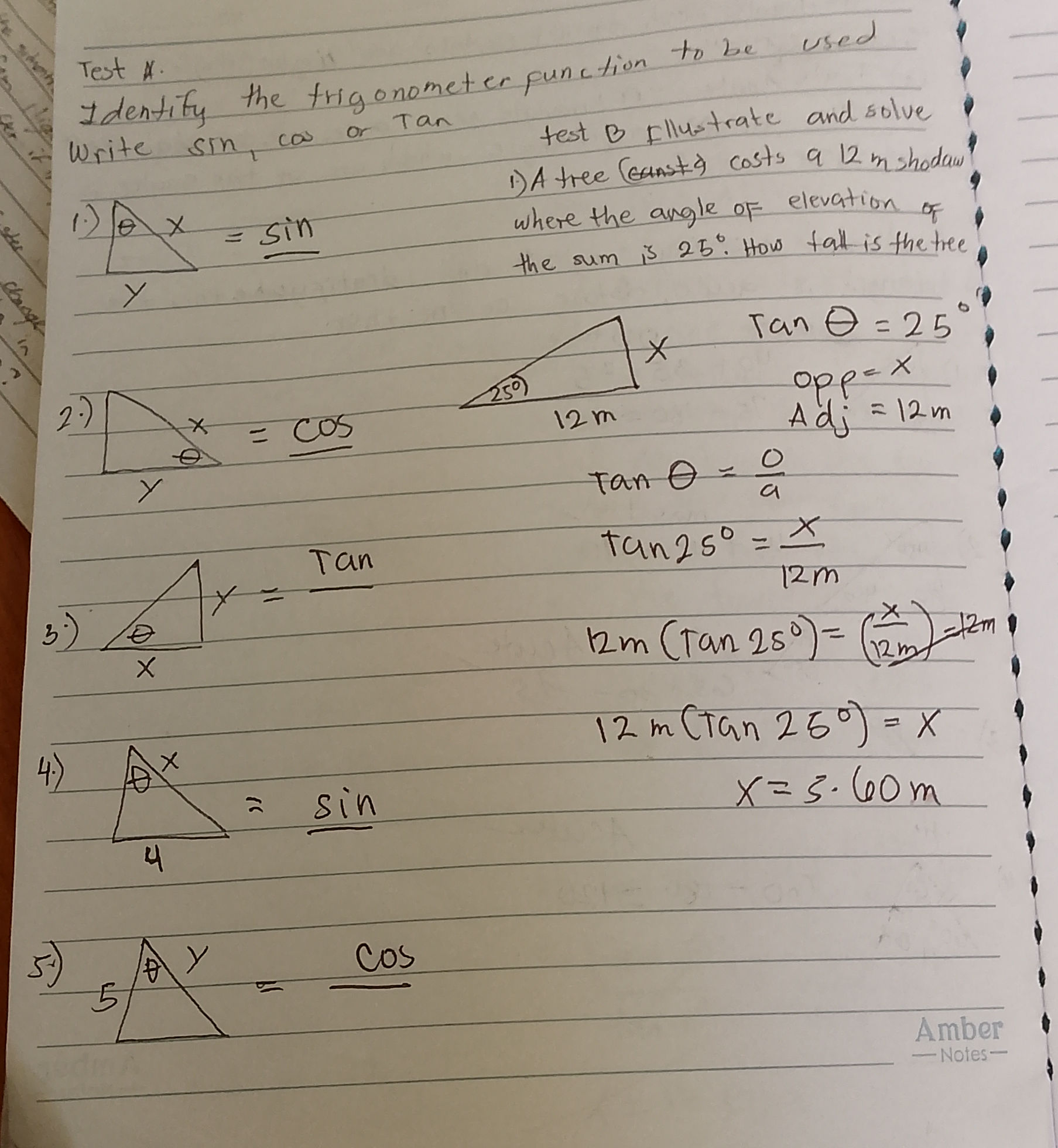 Test A. Identify the trigonometer function | StudyX