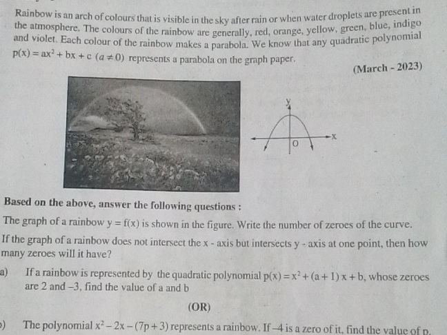 The graph of a rainbow \(y = f(x)\) is shown