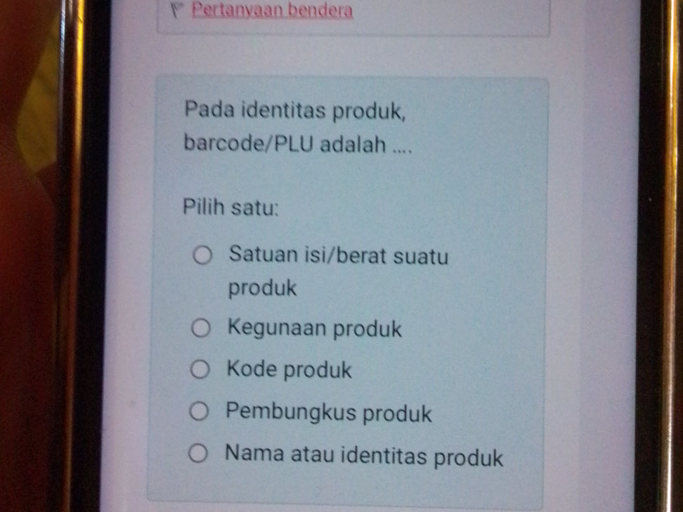 Pada identitas produk, barcode/PLU adalah | StudyX