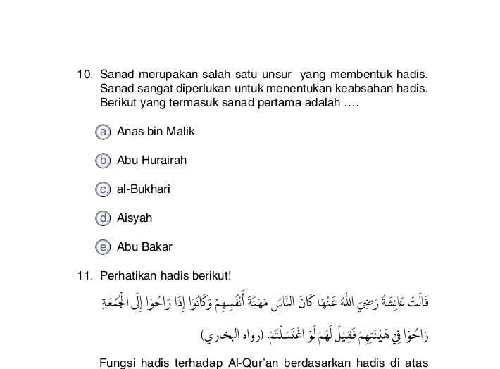 10. Sanad merupakan salah satu unsur yang | StudyX