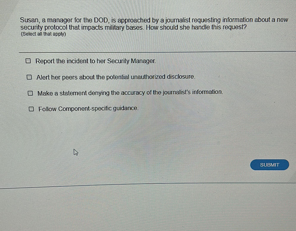 Susan, a manager for the DOD, is approached | StudyX