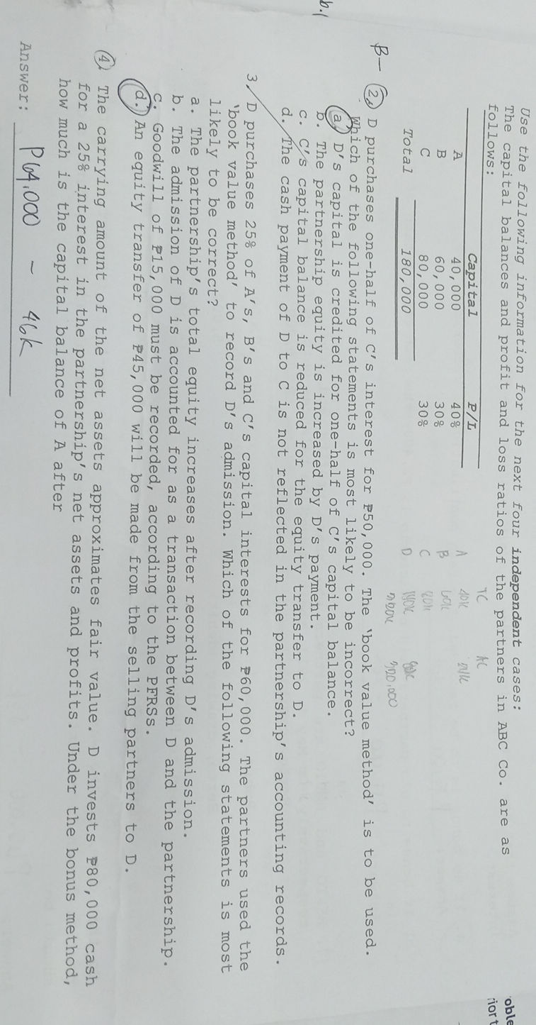 Use the following information for the next | StudyX