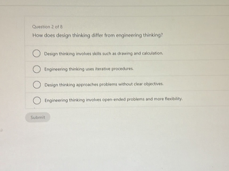 Question 2 of 8 How does design thinking | StudyX