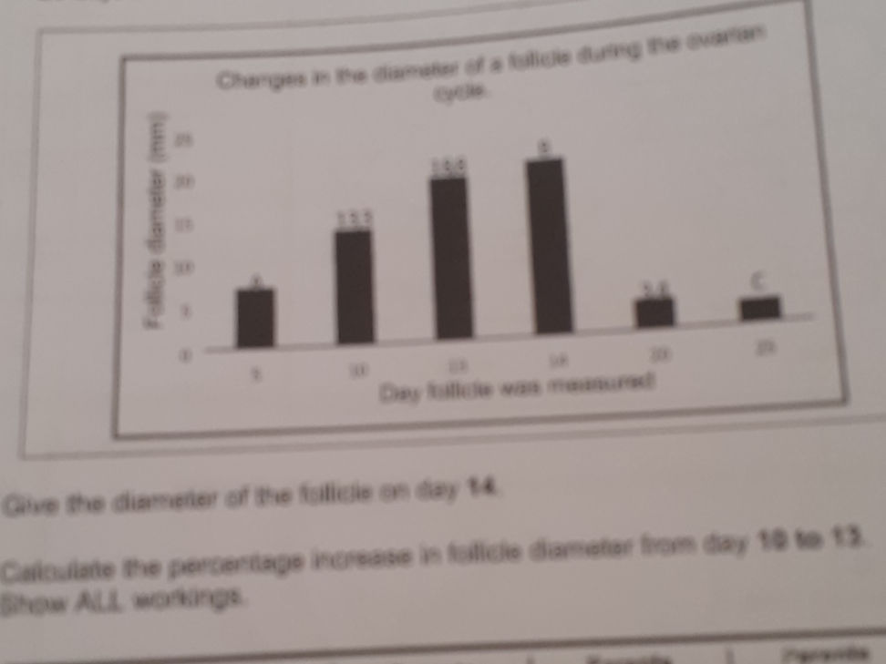 Give the diameter of the follicle on day 14. | StudyX