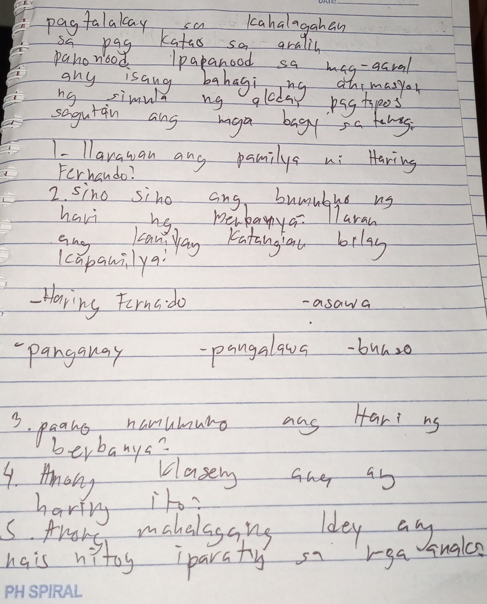 1. Ilarawan ang pamilya ni Haring Fernando? | StudyX
