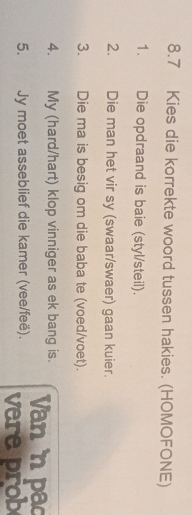 8.7 Kies die korrekte woord tussen hakies. | StudyX