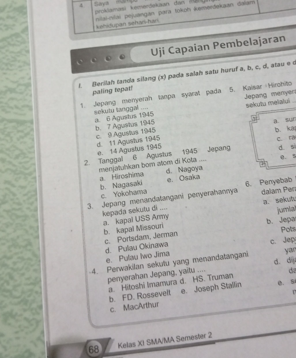 1. Berilah tanda silang (x) pada salah satu | StudyX