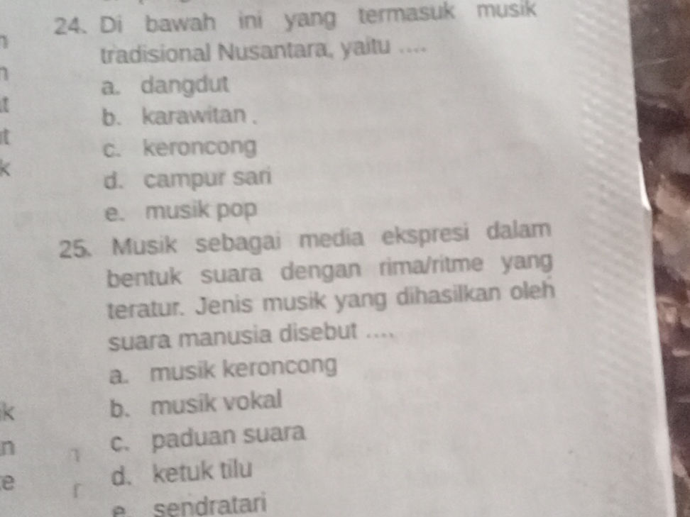 24. Di bawah ini yang termasuk musik | StudyX