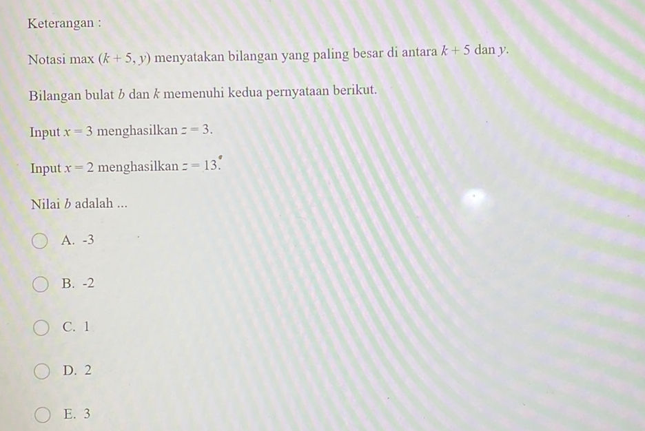 Keterangan: Notasi max (k + 5, y) menyatakan | StudyX