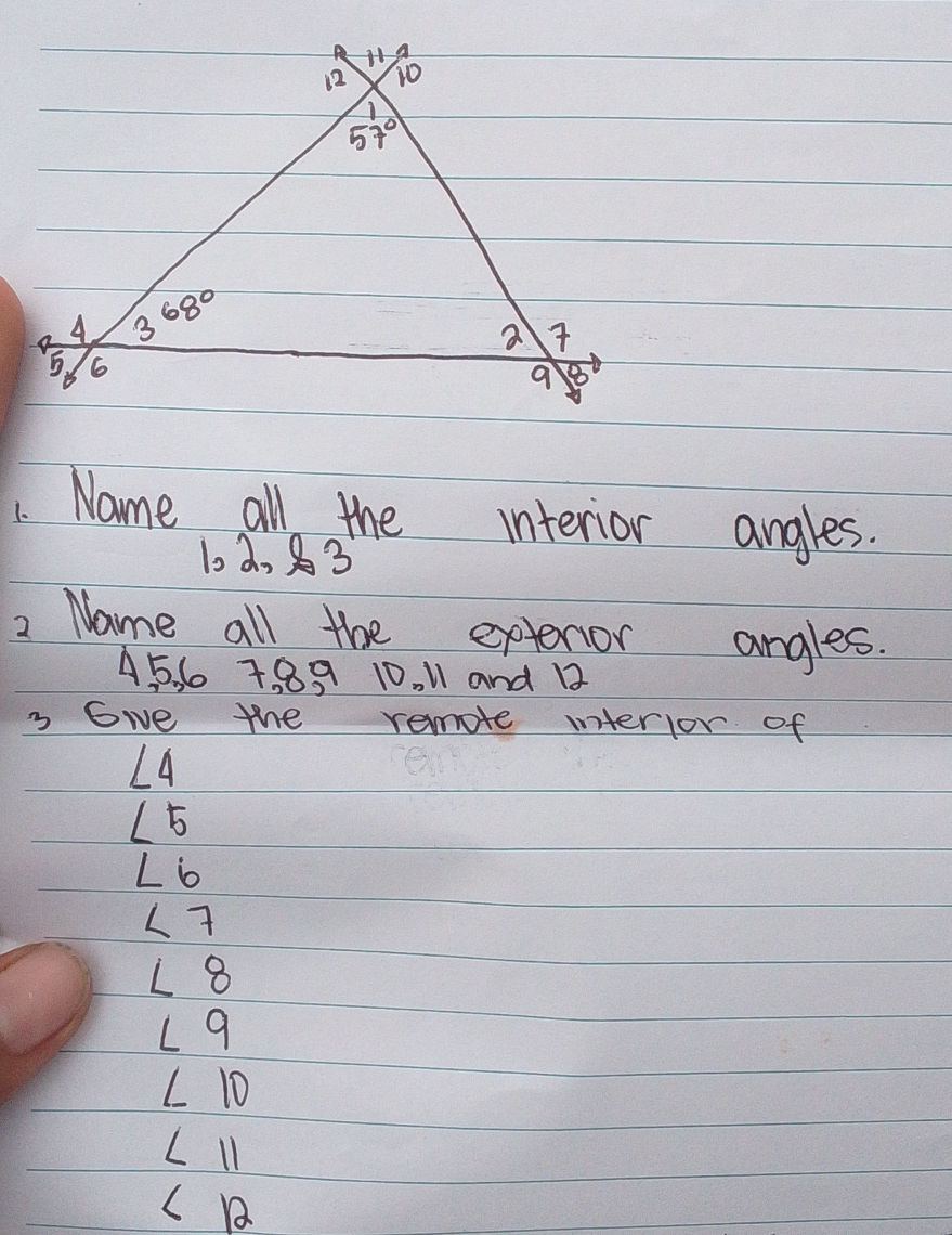 1. Name all the interior angles. 1, 2, 3 | StudyX