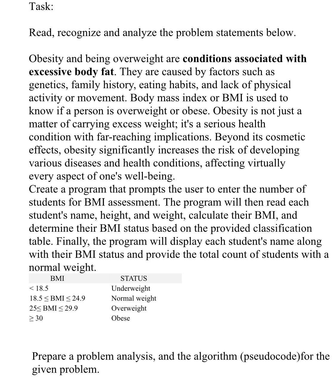 Read, recognize and analyze the problem | StudyX