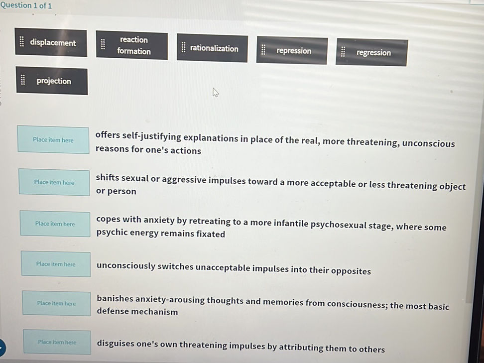 Match the defense mechanisms with their | StudyX