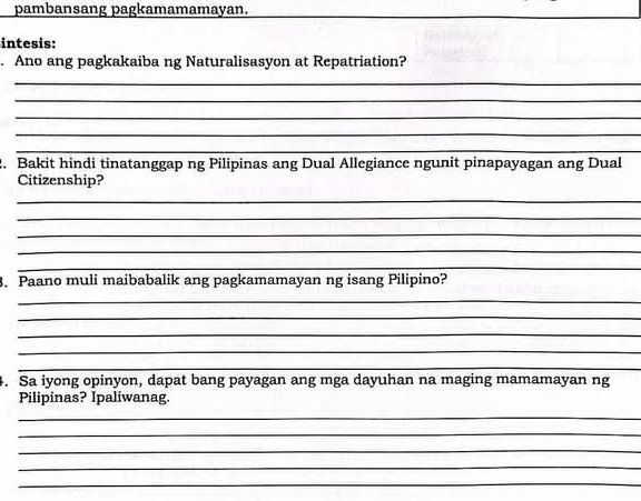 1. Ano ang pagkakaiba ng Naturalisasyon at | StudyX