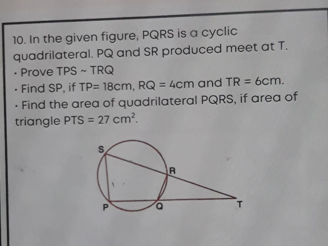 In the given figure, PQRS is a cyclic