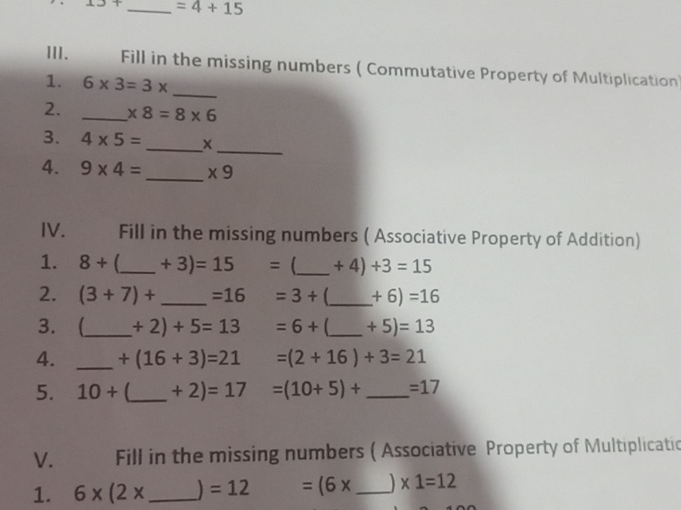 III. Fill in the missing numbers | StudyX
