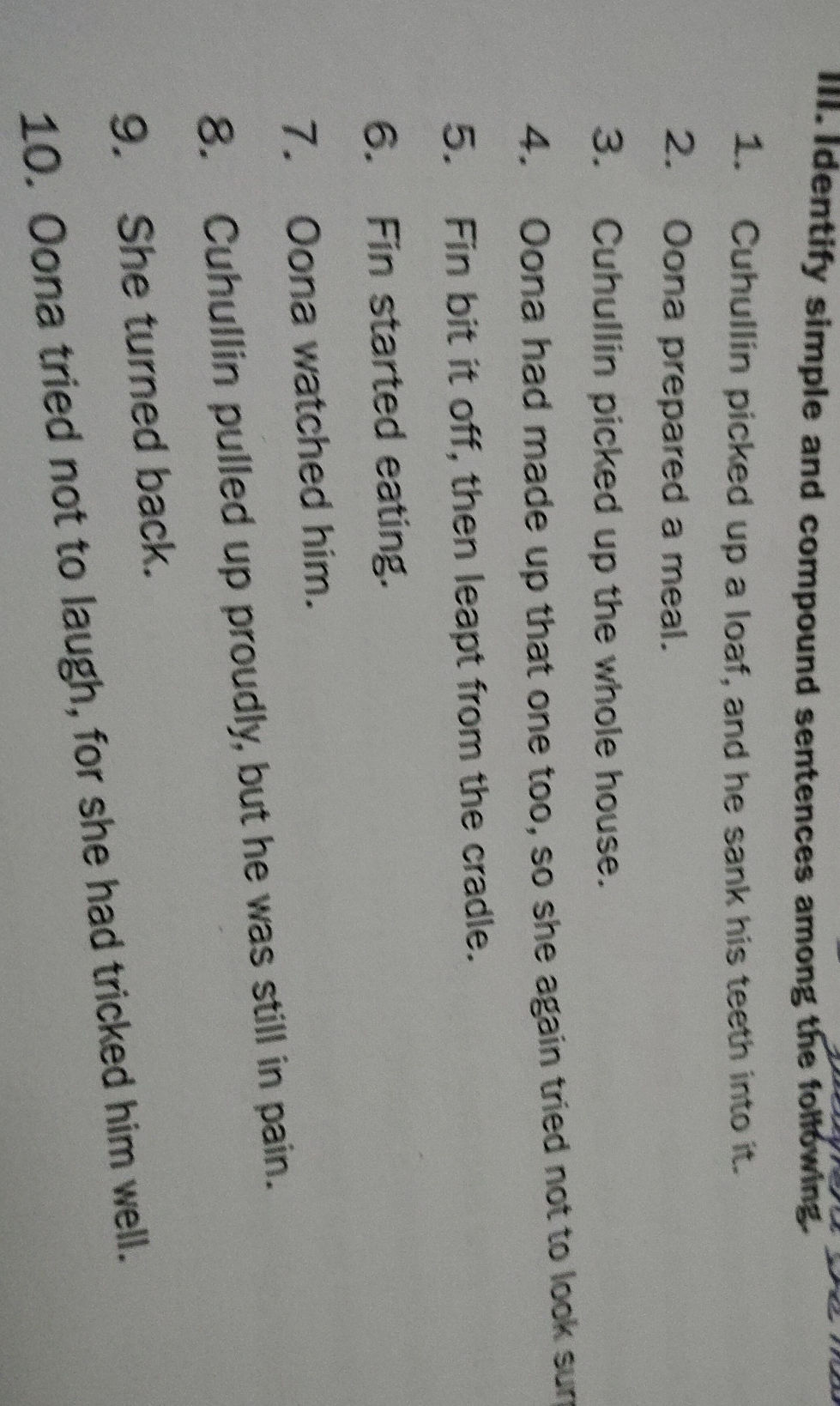 III. Identify simple and compound sentences | StudyX