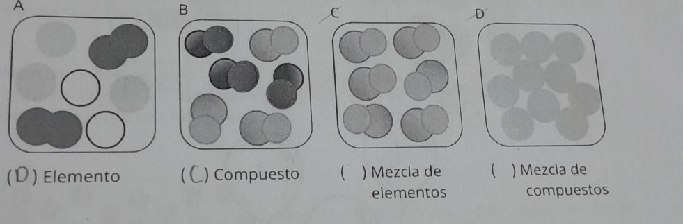 A B C D (D) Elemento (C) Compuesto () Mezcla | StudyX