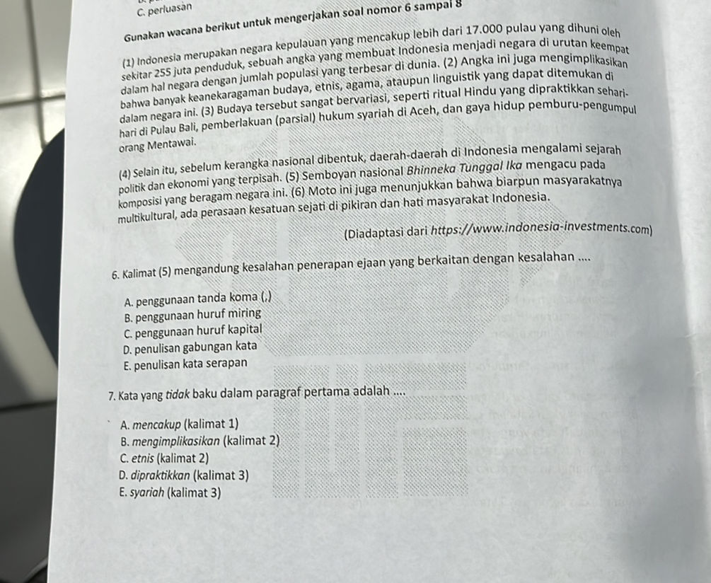 6. Kalimat (5) mengandung kesalahan | StudyX