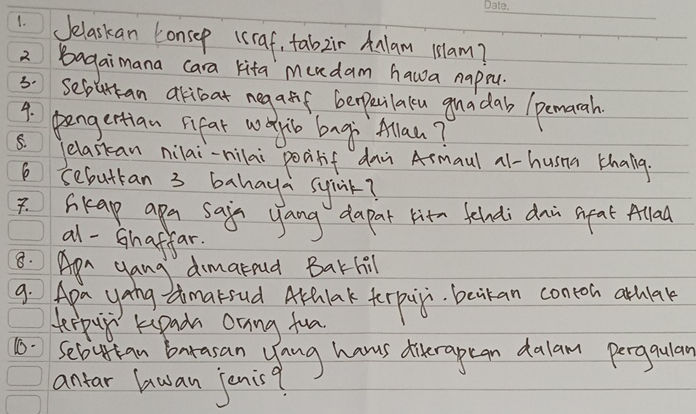 1. Jelaskan konsep israf, tabzir dalam | StudyX