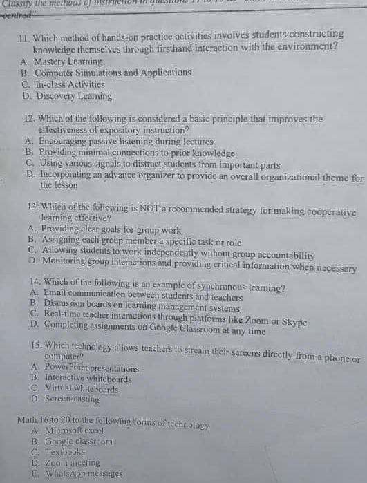 11. Which method of hands-on practice | StudyX