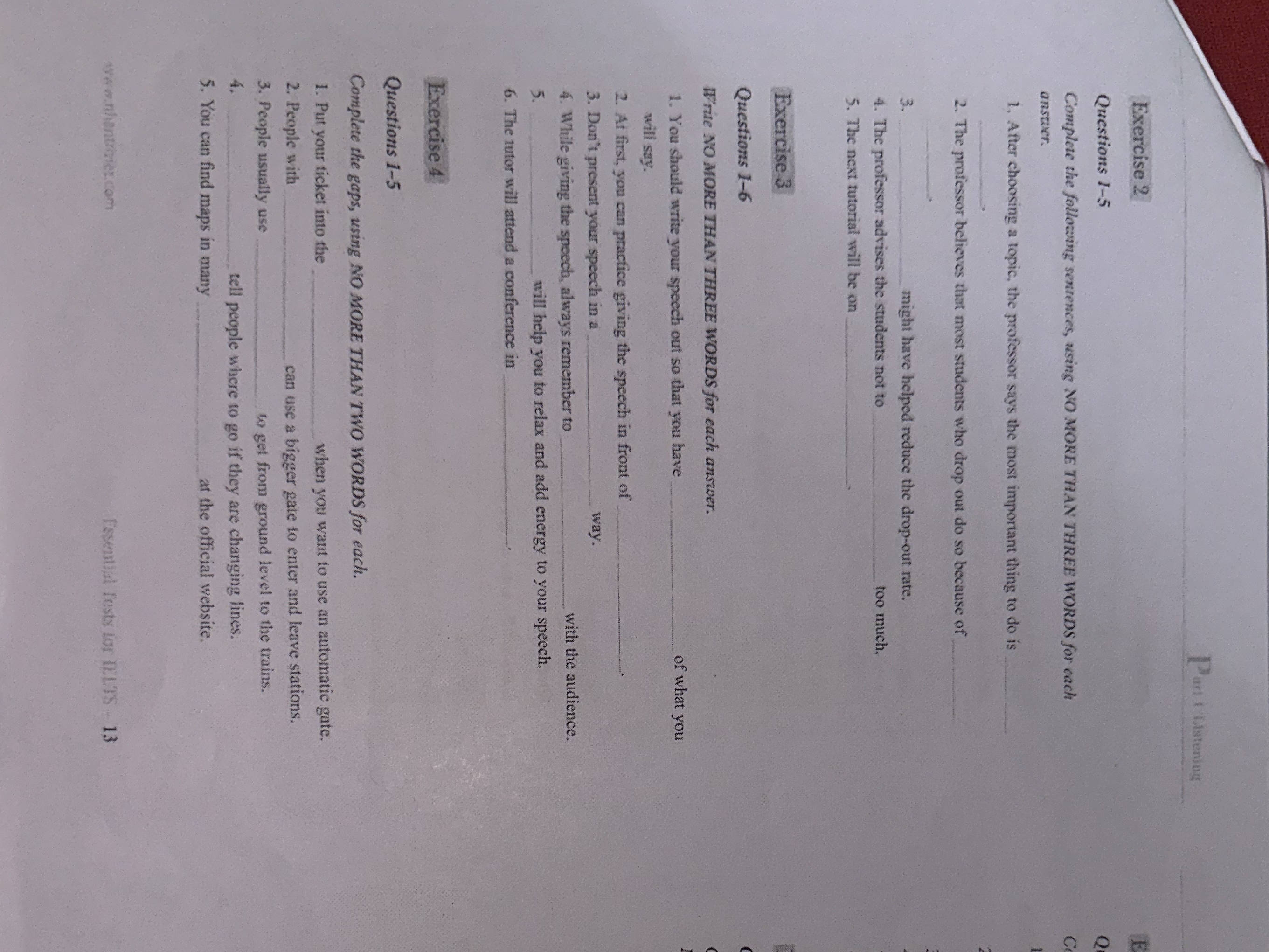 Exercise 2 Questions 1-5 Complete the | StudyX