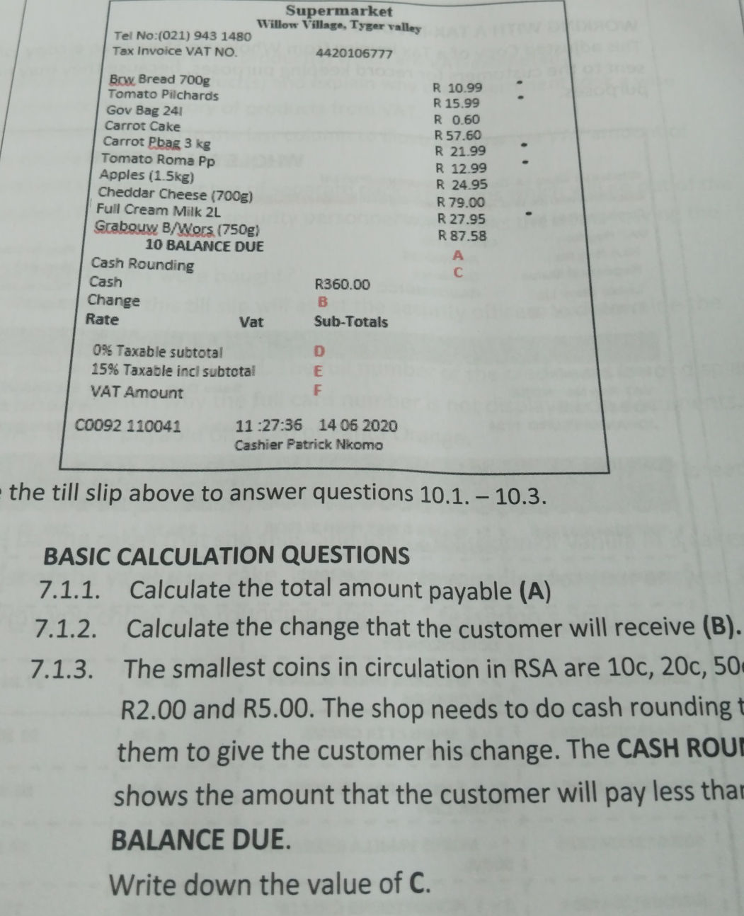 The till slip above to answer questions | StudyX