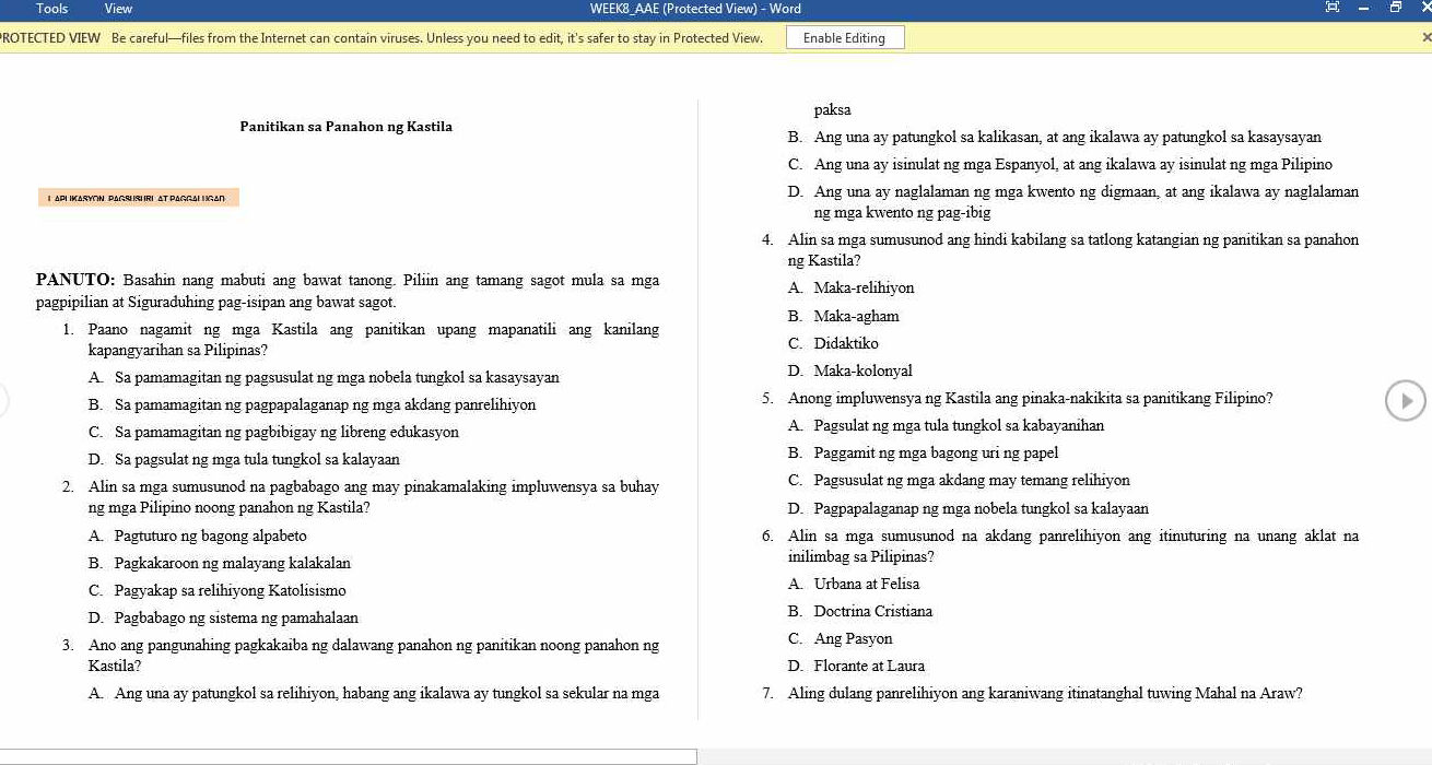 PANUTO: Basahin nang mabuti ang bawat | StudyX
