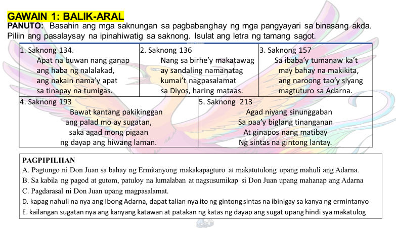 GAWAIN 1: BALIK-ARAL PANUTO: Basahin ang mga | StudyX