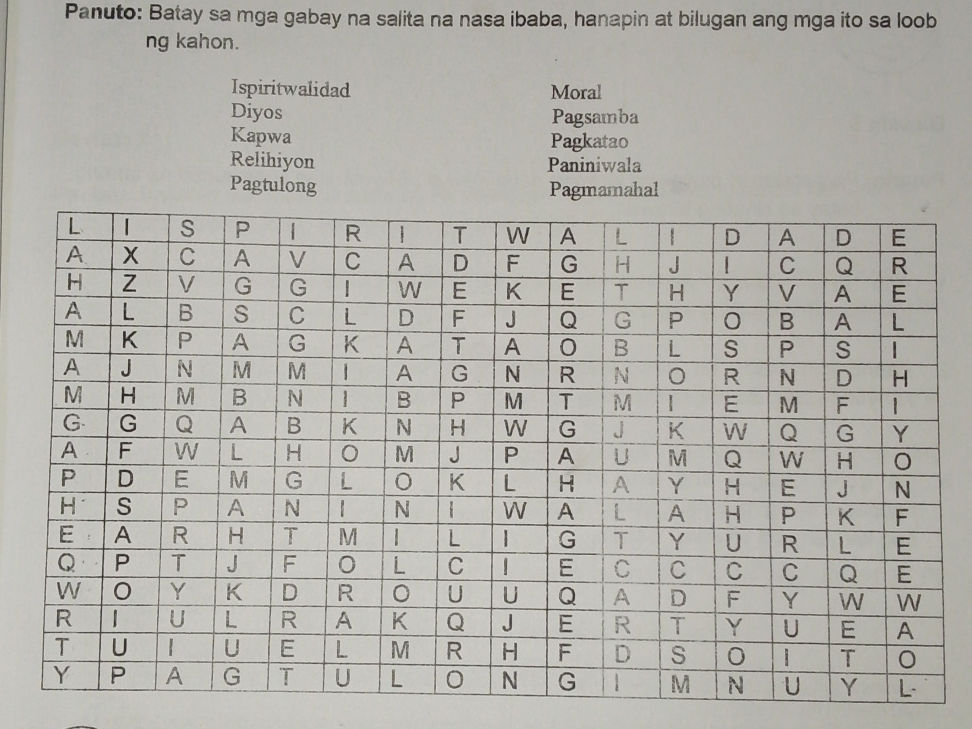 Panuto: Batay sa mga gabay na salita na nasa | StudyX