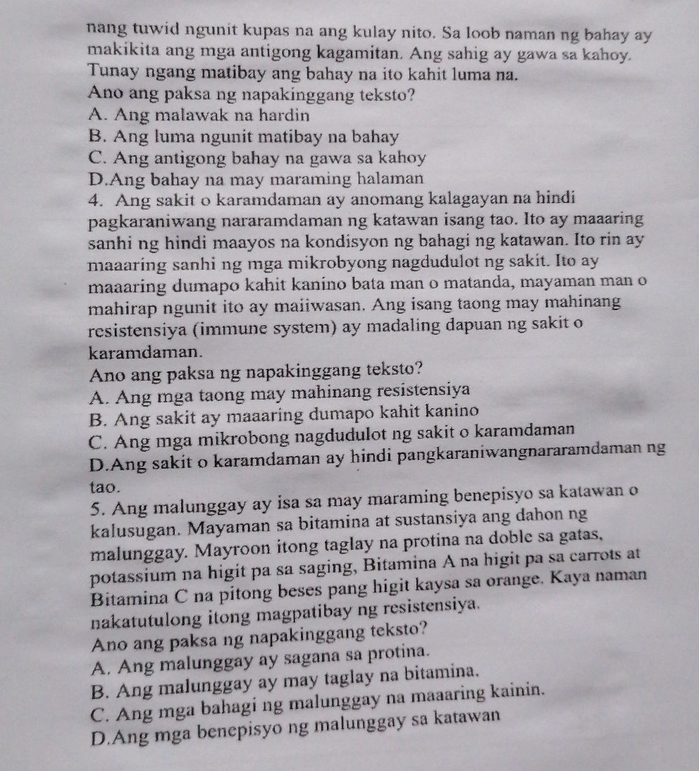 Ano ang paksa ng napakinggang teksto? A. Ang | StudyX