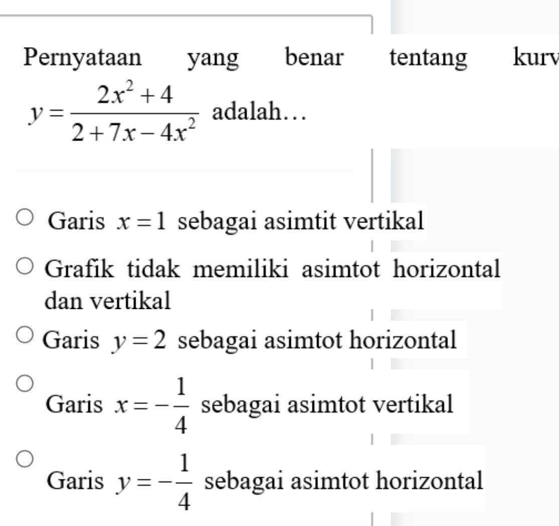 Pernyataan yang benar tentang kurva $y = | StudyX