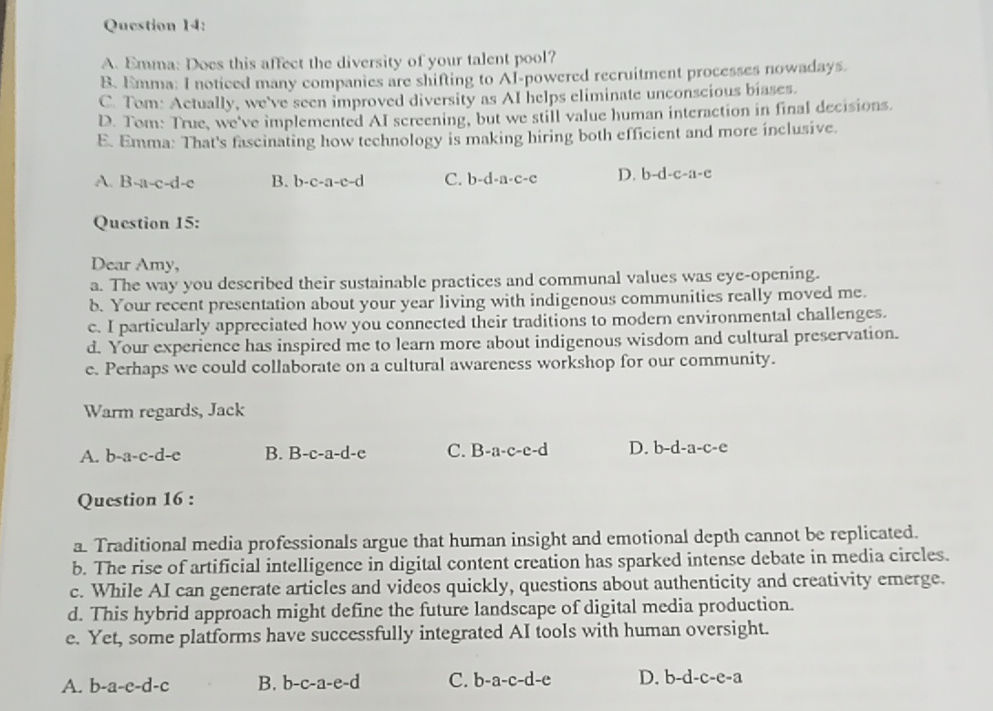 Question 14: A. Emma: Does this affect the | StudyX