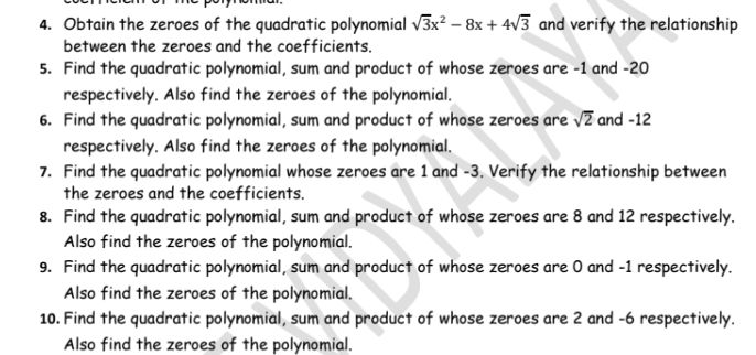 4. Obtain the zeroes of the quadratic | StudyX
