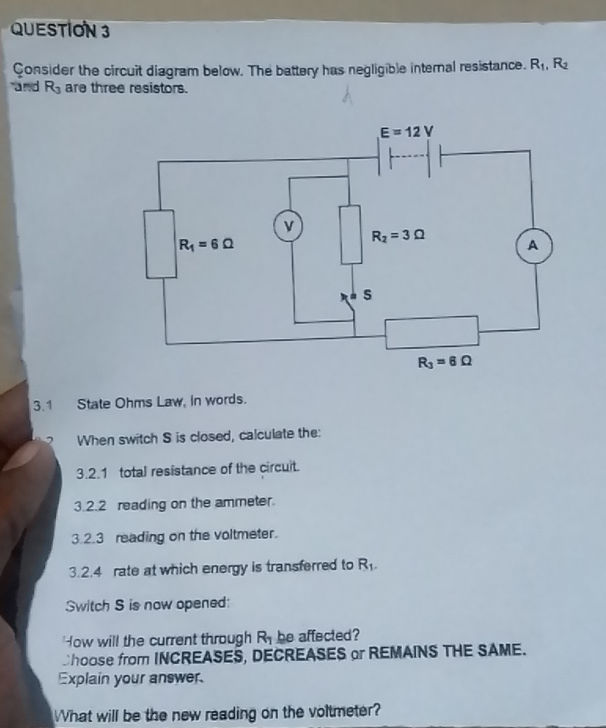 QUESTION 3 Consider the circuit diagram | StudyX