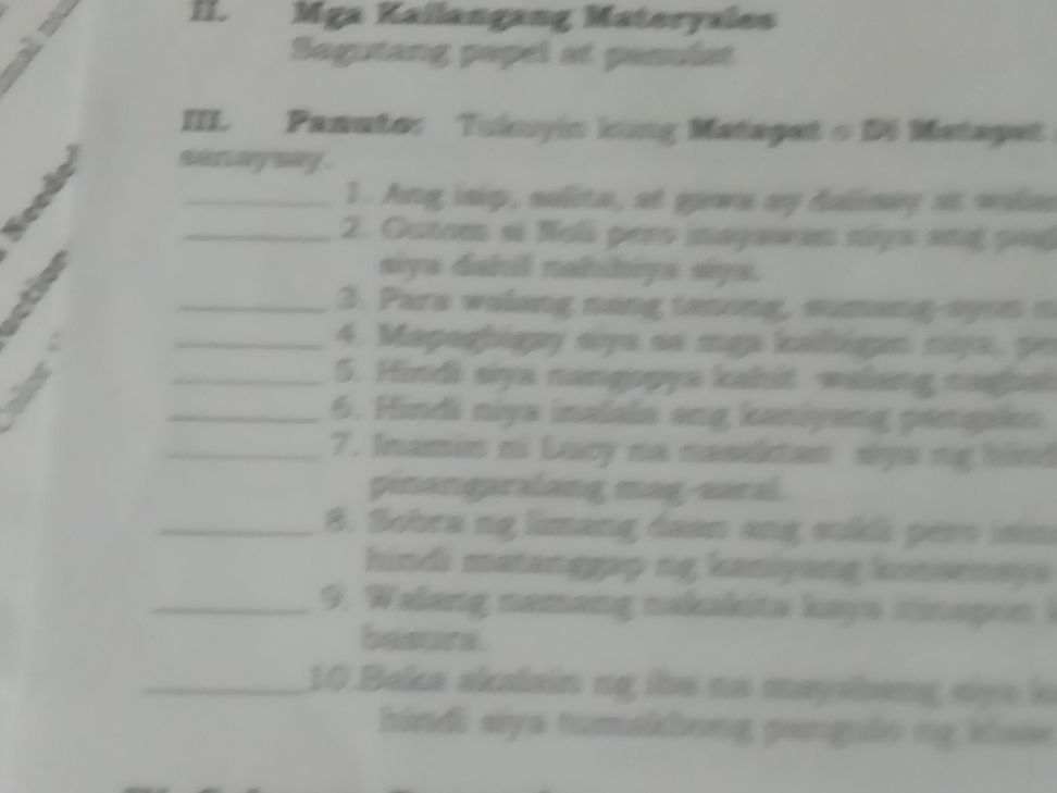 Panuto: Tukuyin kung Matapat o Di Matapat | StudyX