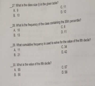 27. What is the class size (i) in the given | StudyX