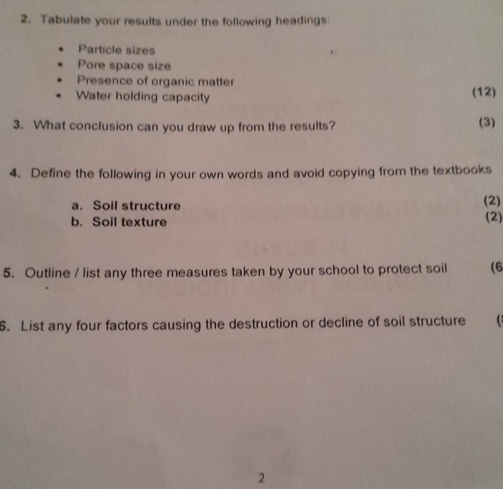 2. Tabulate your results under the following | StudyX