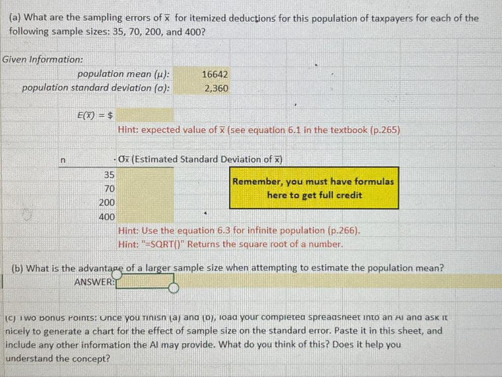 (a) What are the sampling errors of \( {x}\) | StudyX