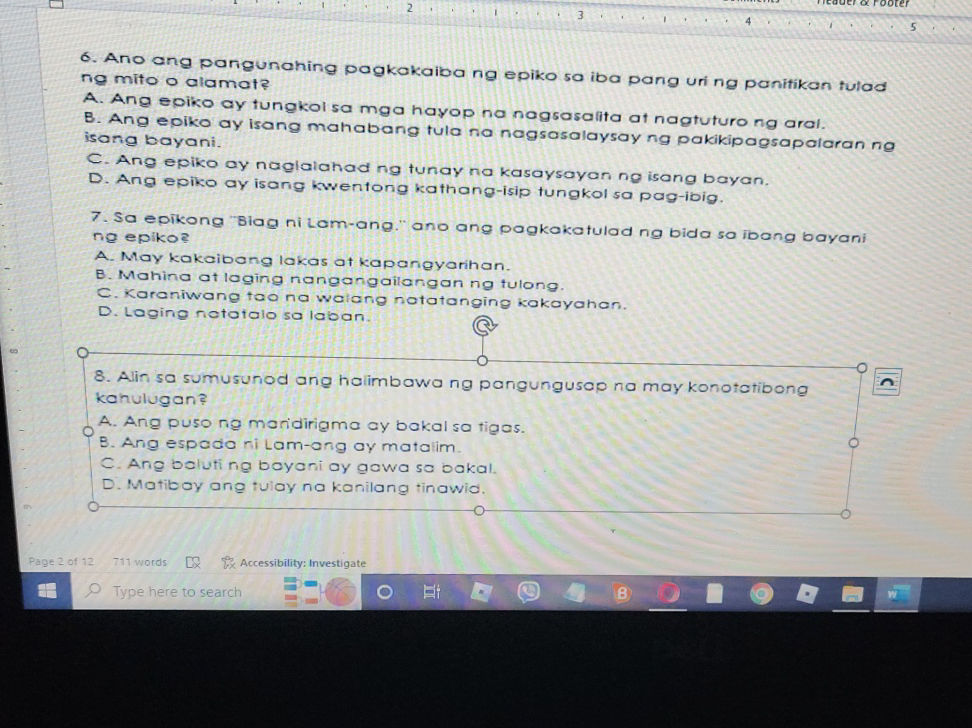 6. Ano ang pangunahing pagkakaiba ng epiko | StudyX