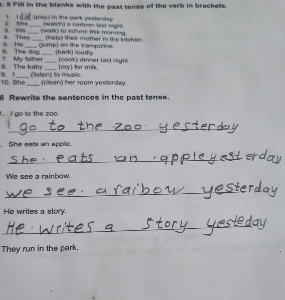 2: 5 Fill in the blanks with the past tense | StudyX