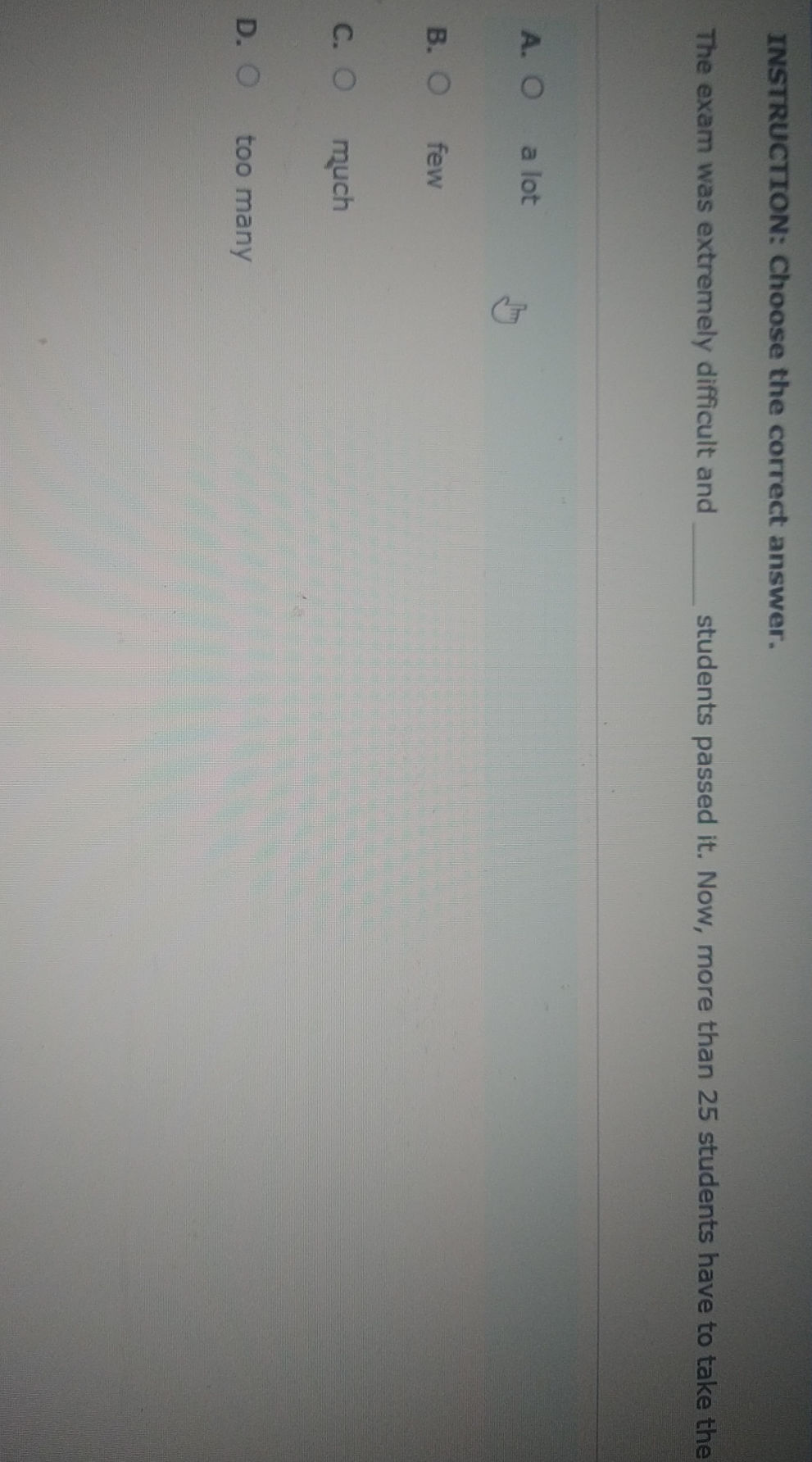 INSTRUCTION: Choose the correct answer. The | StudyX