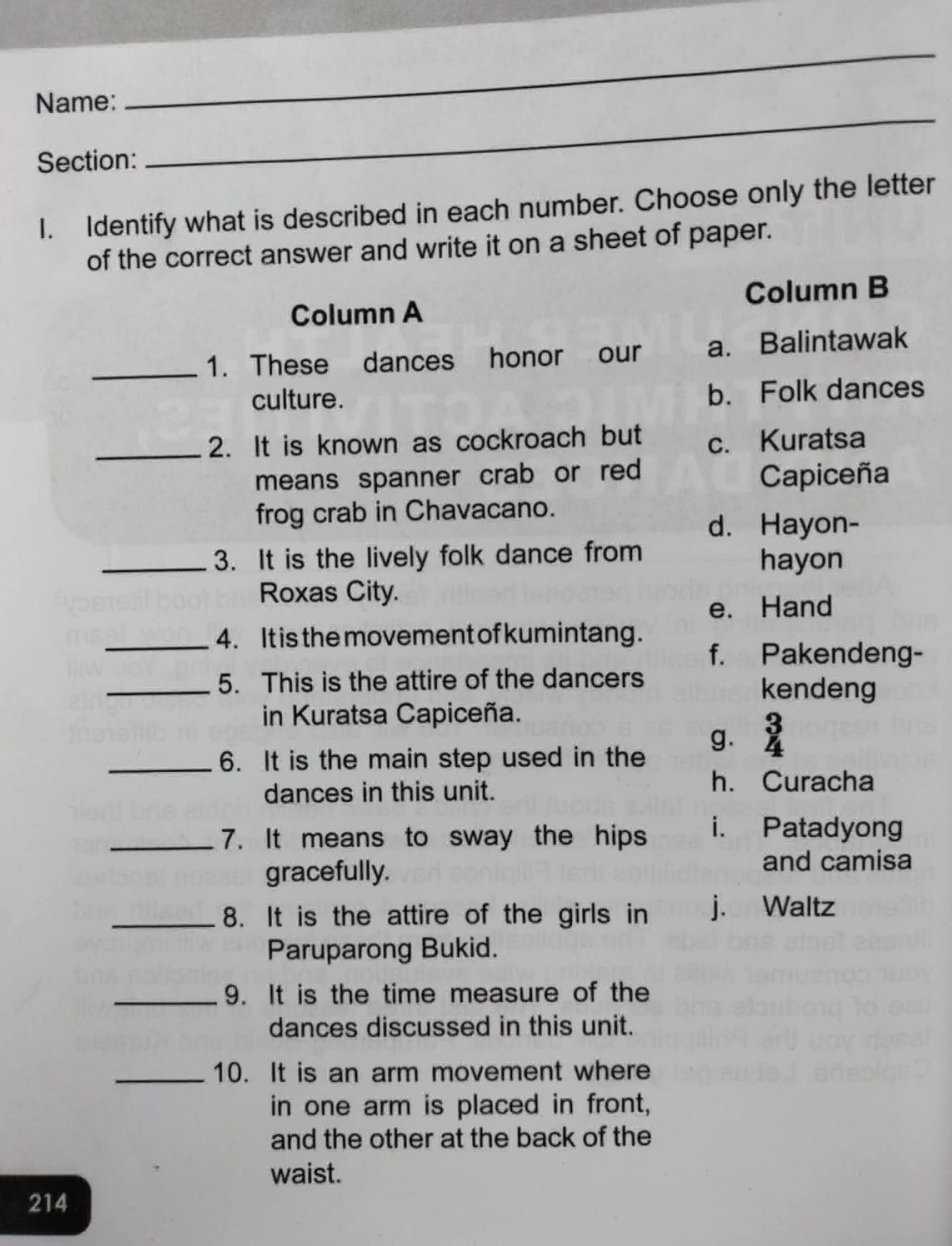 I. Identify what is described in each | StudyX