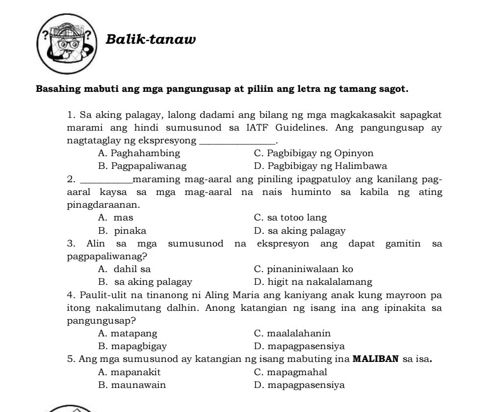 Basahing mabuti ang mga pangungusap at | StudyX